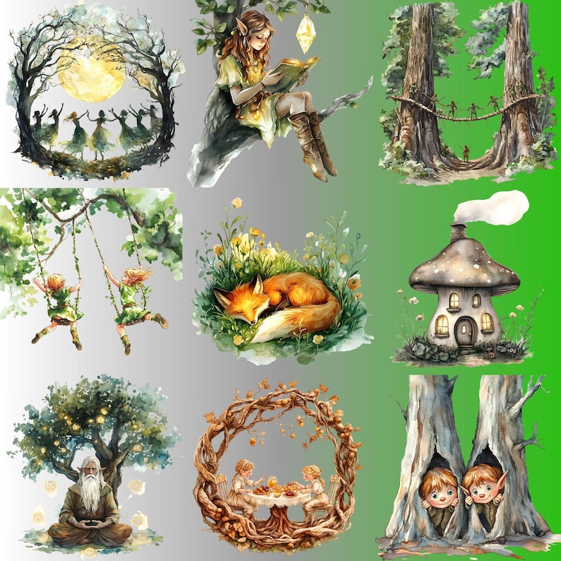 Watercolor Forest Elf Clipart Bundle, Elven Forest Clipart, Enchanted ...