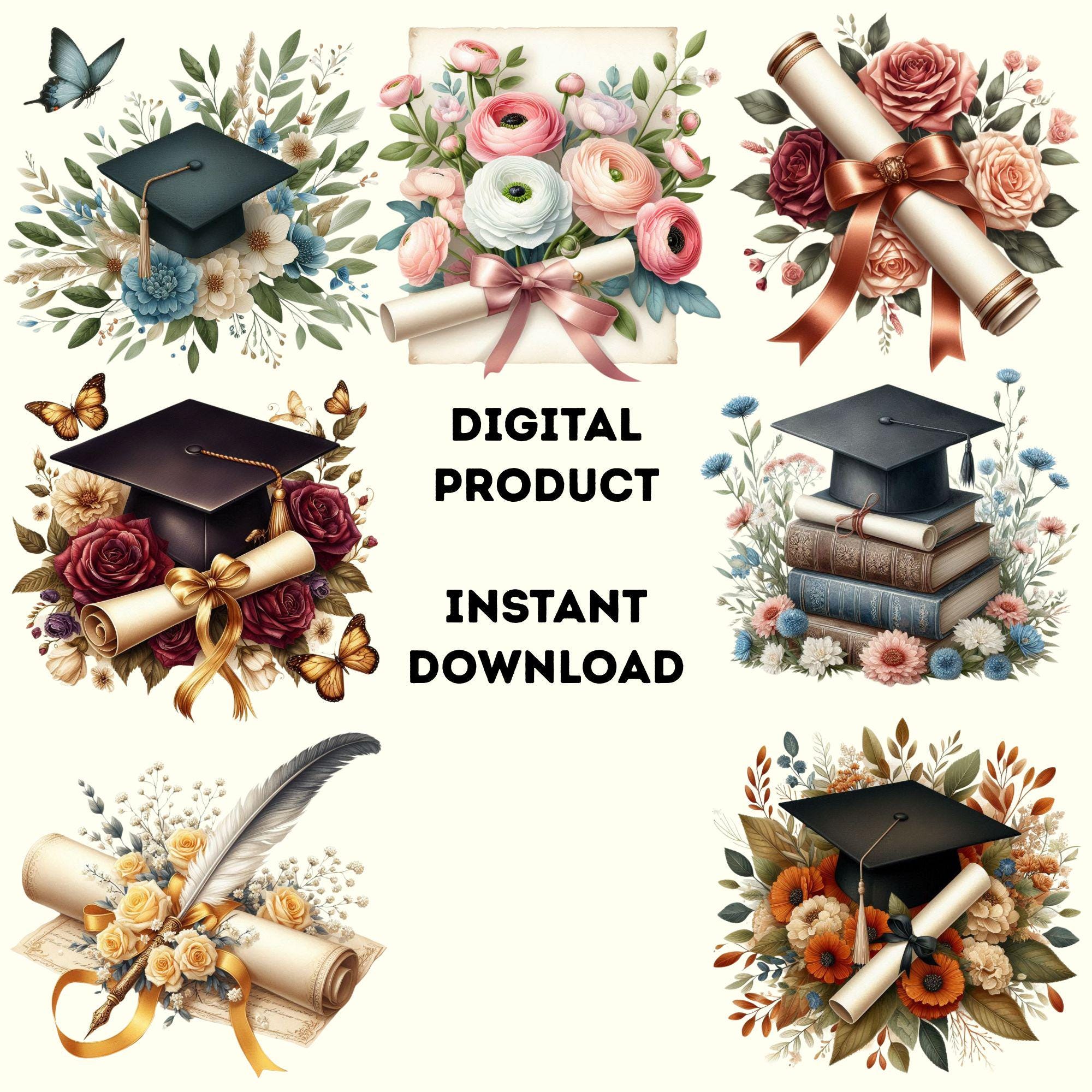Graduation Hat Clipart, Graduation Clipart Bundle, Watercolor ...