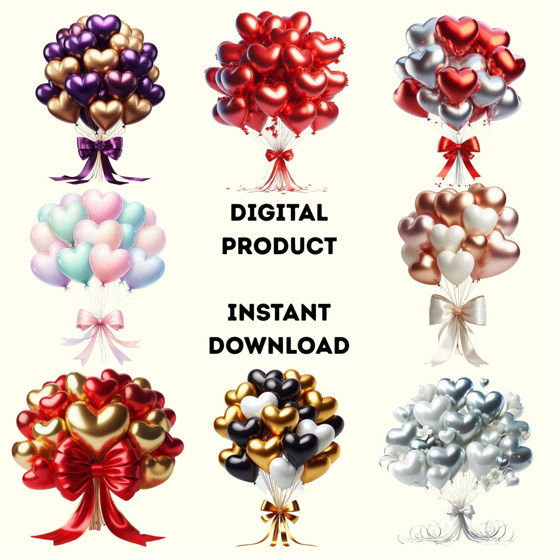 Heart Shaped Balloons Clipart, Valentin Days Clipart, Love Balloons ...