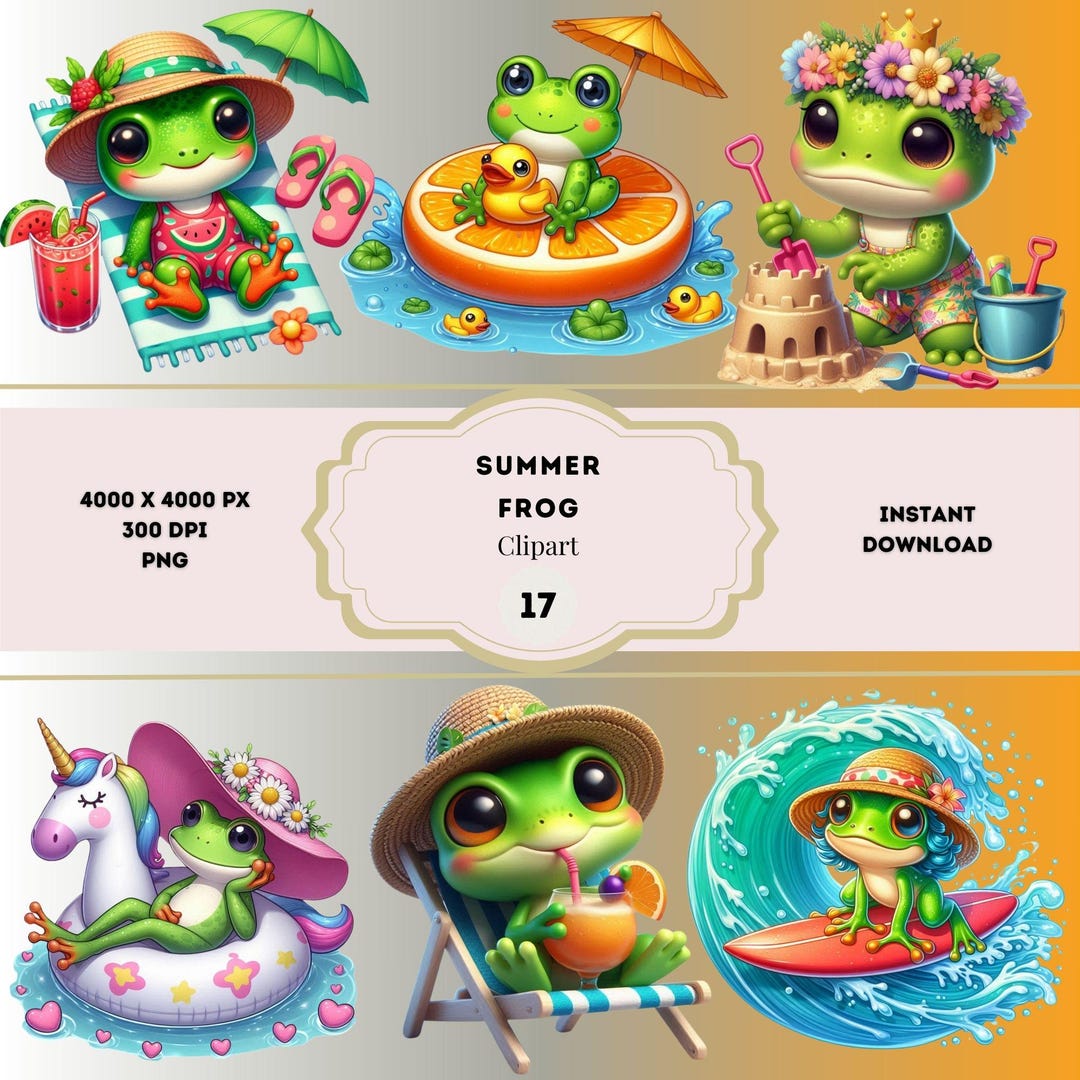 Summer Frog Clipart, Beach Vacation Graphics, Summer Shenanigans, Cute ...