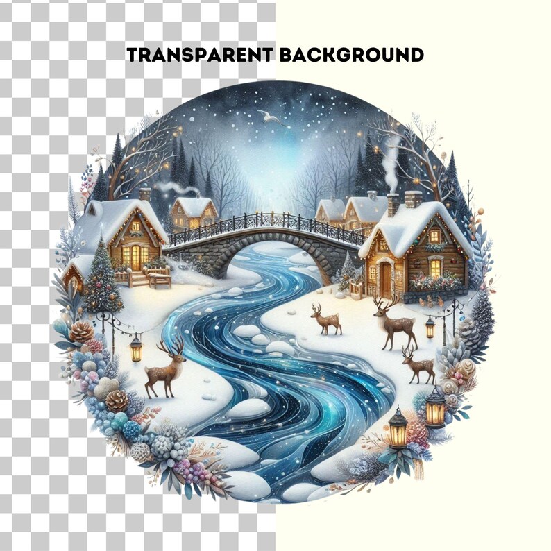 Watercolor Christmas Scenes Clipart, Christmas Scenes Clipart, Round ...