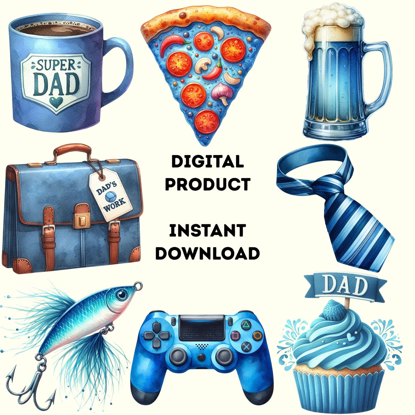 Father's Day Watercolor Clipart, Happy Fathers Day Bundle, High Quality ...