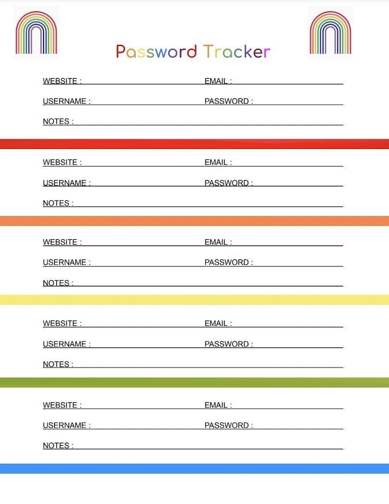 Rainbow Password Tracker PDF - Etsy