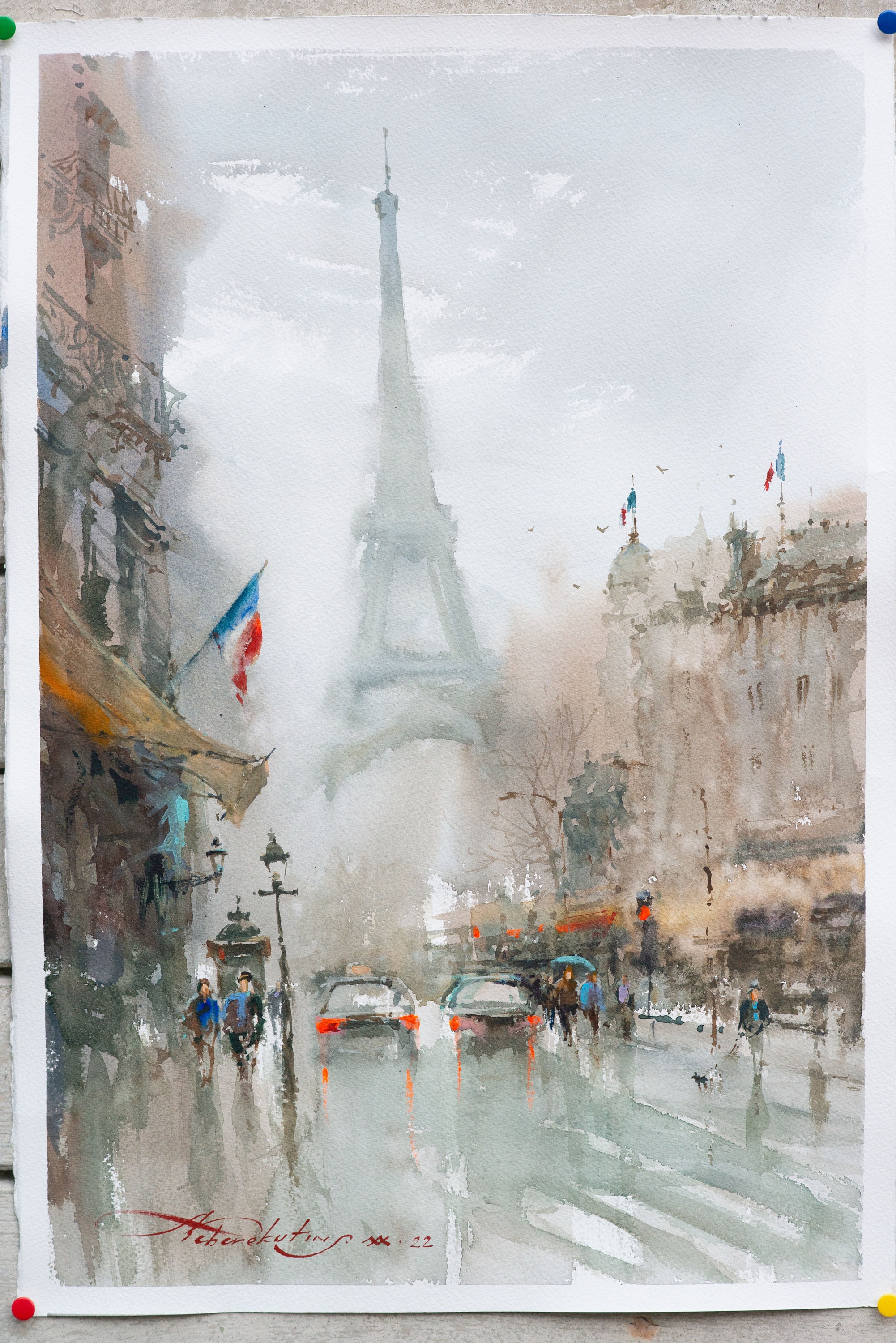 Paris Watercolor Painting | Paris Skyline Painting | Eiffel Tower ...