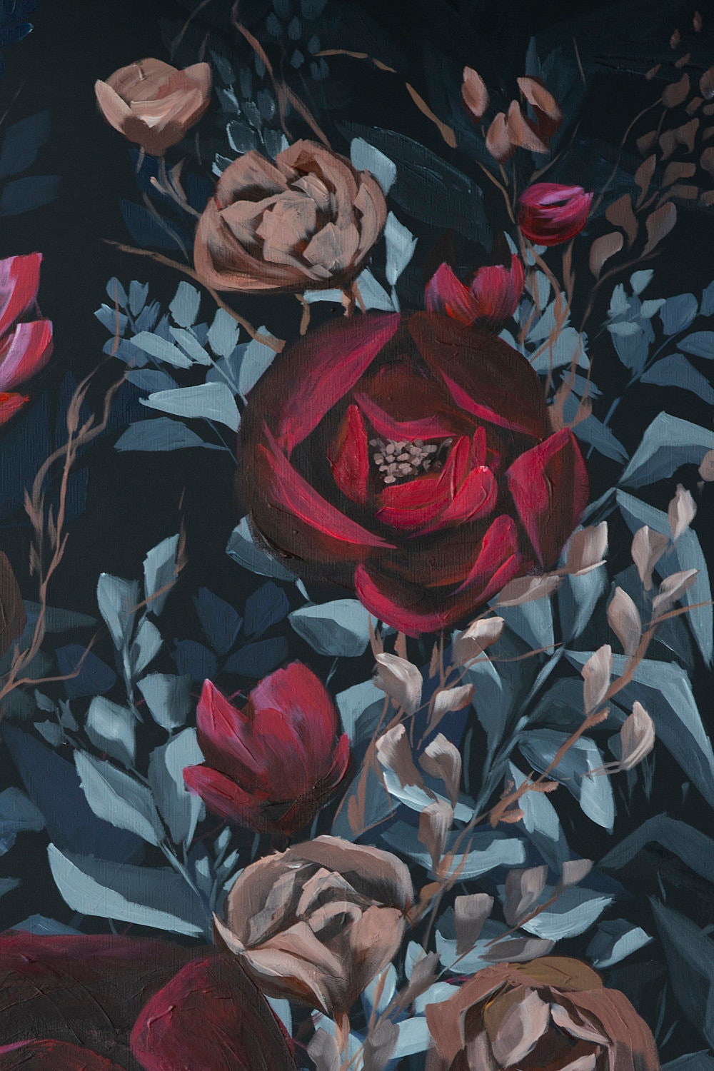 Dark Rose Bouquet Painting, Floral Original Painting, Wild Roses Wall ...