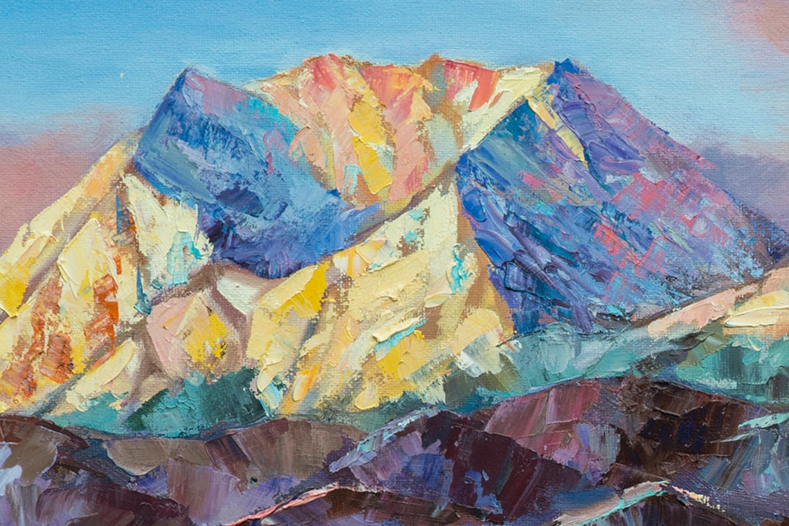Oil Mountain Landscape Painting Signed by Artist, Mountains Hand ...