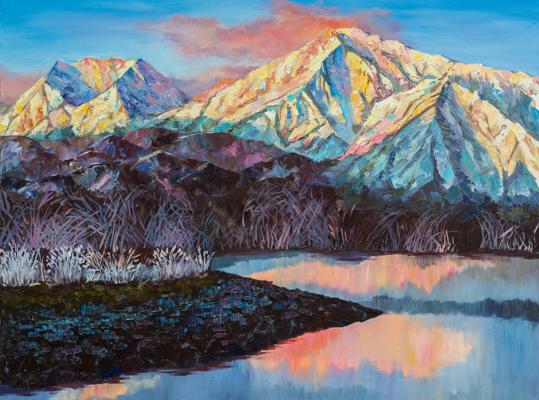 Oil Mountain Landscape Painting Signed by Artist, Mountains Hand ...