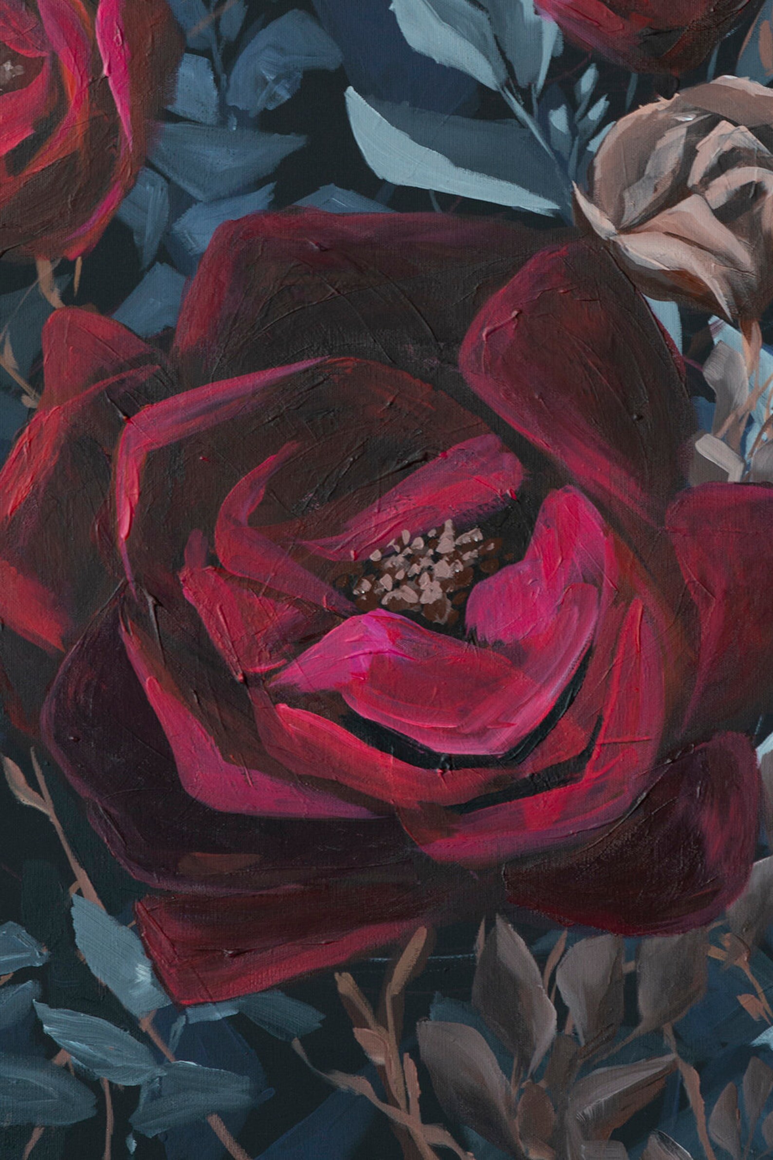 Dark Rose Bouquet Painting, Floral Original Painting, Wild Roses Wall ...