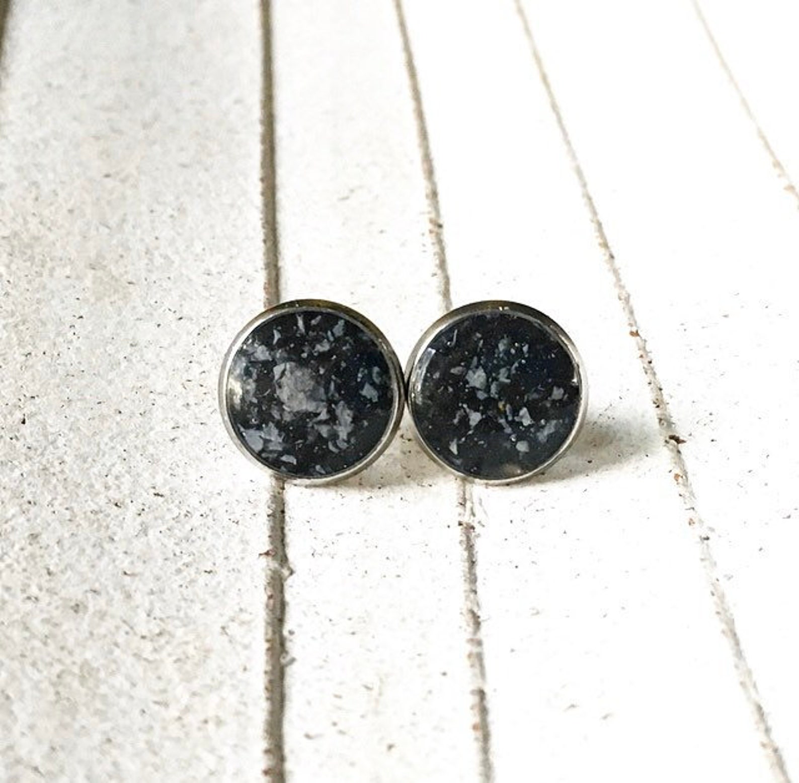 Black Snowflake Obsidian Black Stud Earrings Men Jewelry | Etsy