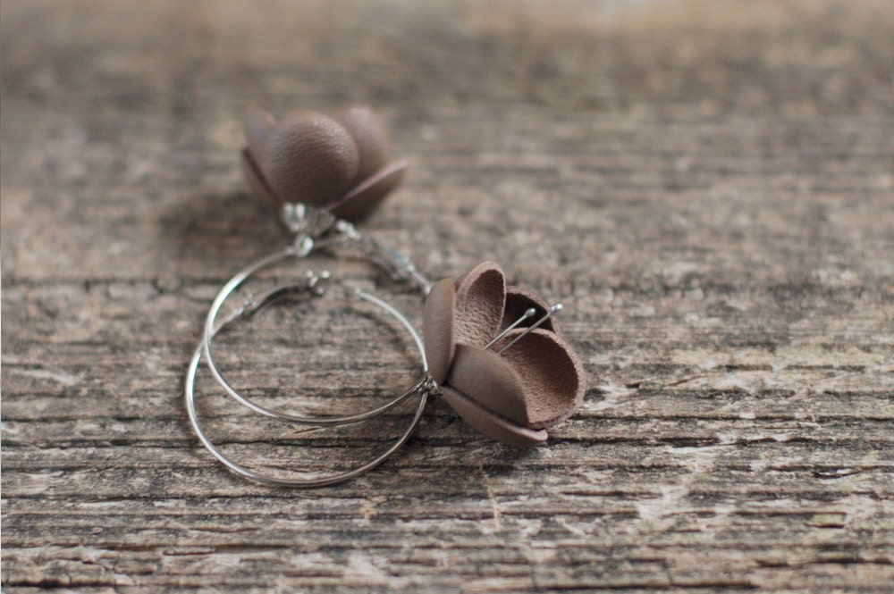Modern style leather earrings in latte brown | Etsy