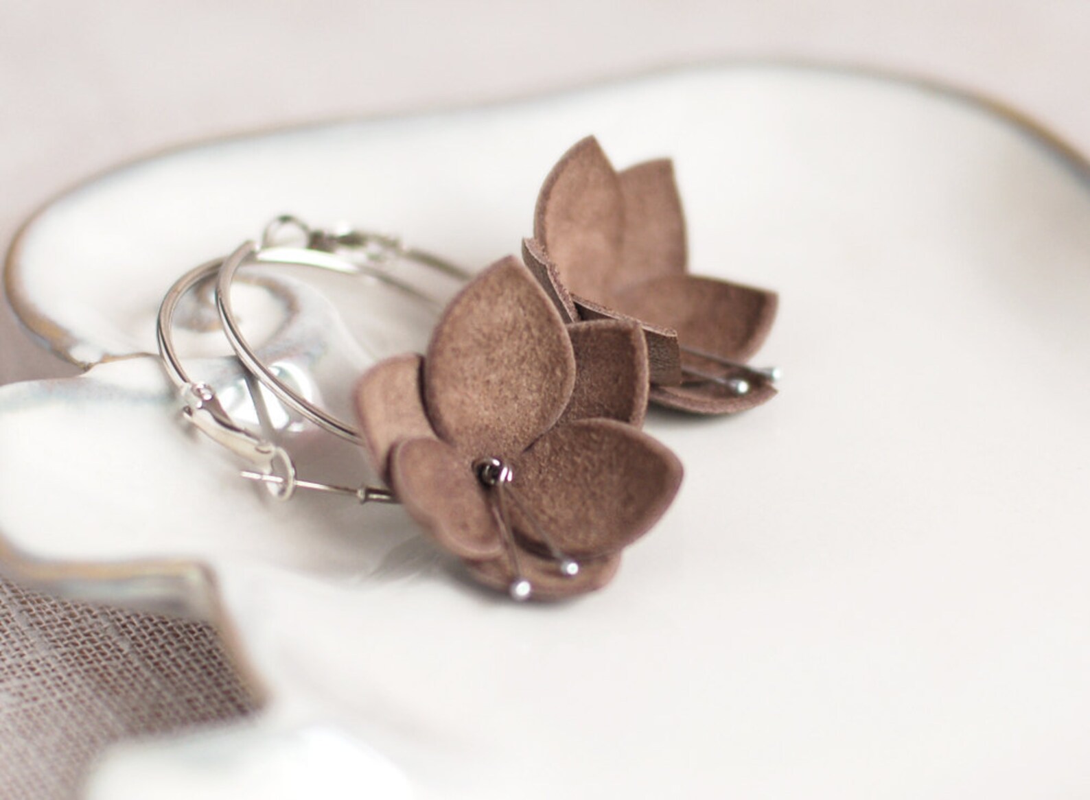 Leather Earrings in Latte Brown. Handmade Leather Jewelry. - Etsy