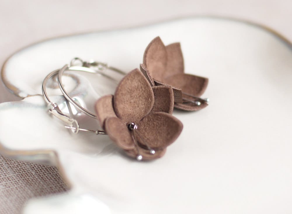 Leather Earrings in Latte Brown. Handmade Leather Jewelry. - Etsy