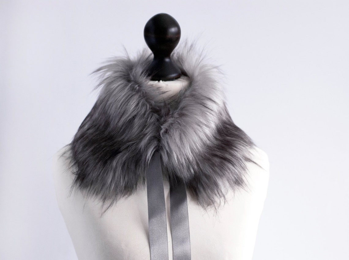 Faux Fur Collar in Grey. Fur Neck Warmer. Womens Fur Collar. - Etsy