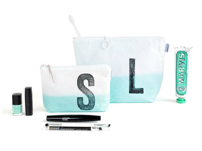 Personalized Wash Bag Makeup Bag With Monogram Dip Dyed Initial Stamped ...