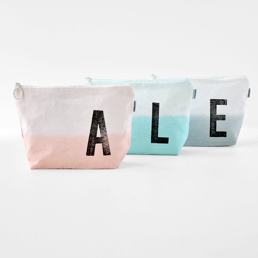 Personalized Wash Bag Makeup Bag With Monogram Dip Dyed Initial Stamped ...