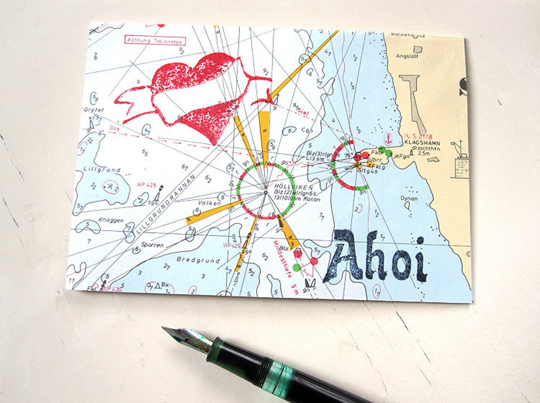 HEART Ahoi Greeting Card Made of Original Marine Chart Upcycling by ...