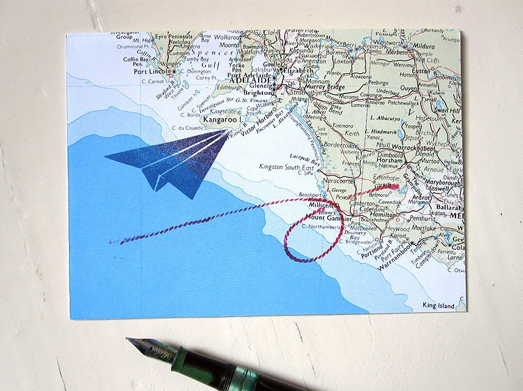 Aviator, Vintage Maps, Greeting Card, Sympathy Card, Folded Card ...