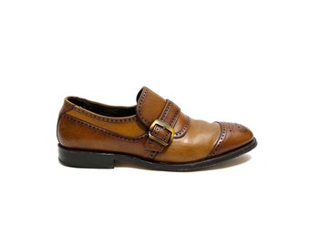 Vintage 1990s Mens Buckle Brogues // Brown Two Tone Leather - Etsy