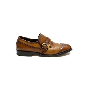 Vintage 1990s Mens Buckle Brogues // Brown Two Tone Leather Slip on ...
