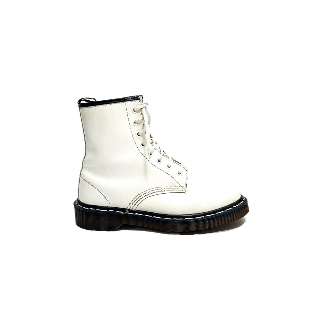 Vintage 1990s 8-eye 1460 Original Combat Boots // White Leather Lace up ...