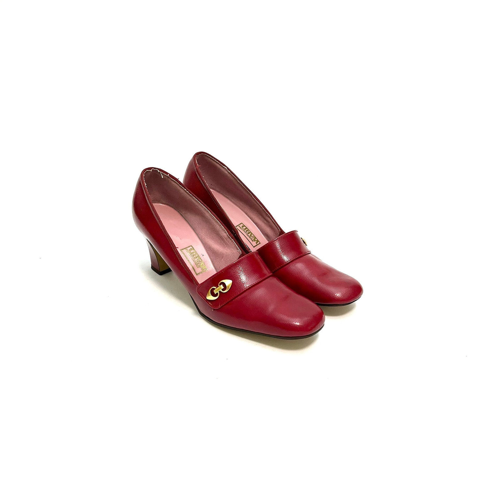 Vintage 1960s Deadstock Pilgrim Heels // Red Vegan Patent Leather Mod ...