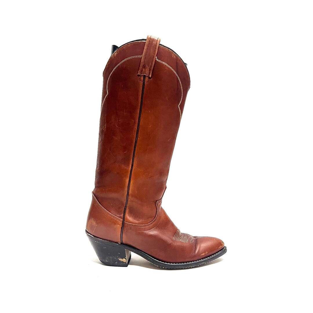 Vintage 1970s Mens Heeled Cowboy Boots // Border Stitched Mid Calf ...