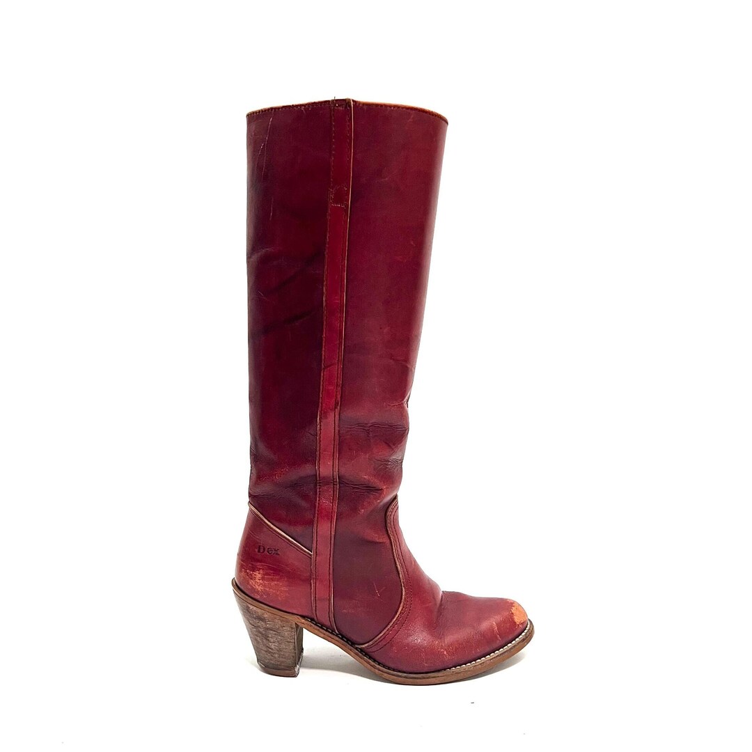 Vintage 1970s Womens Campus Boots // Oxblood Leather Knee High Pull on ...