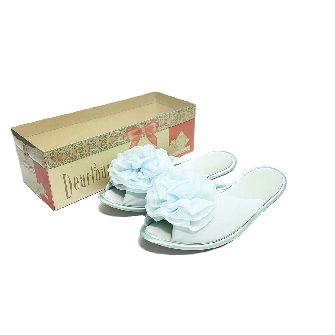 Vintage 1960s Deadstock Inside Slippers // Pastel Blue Nylon Rosette ...