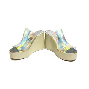 Vintage Y2K Deadstock Platform Wedges // Clear Iridescent Vinyl Slip on ...