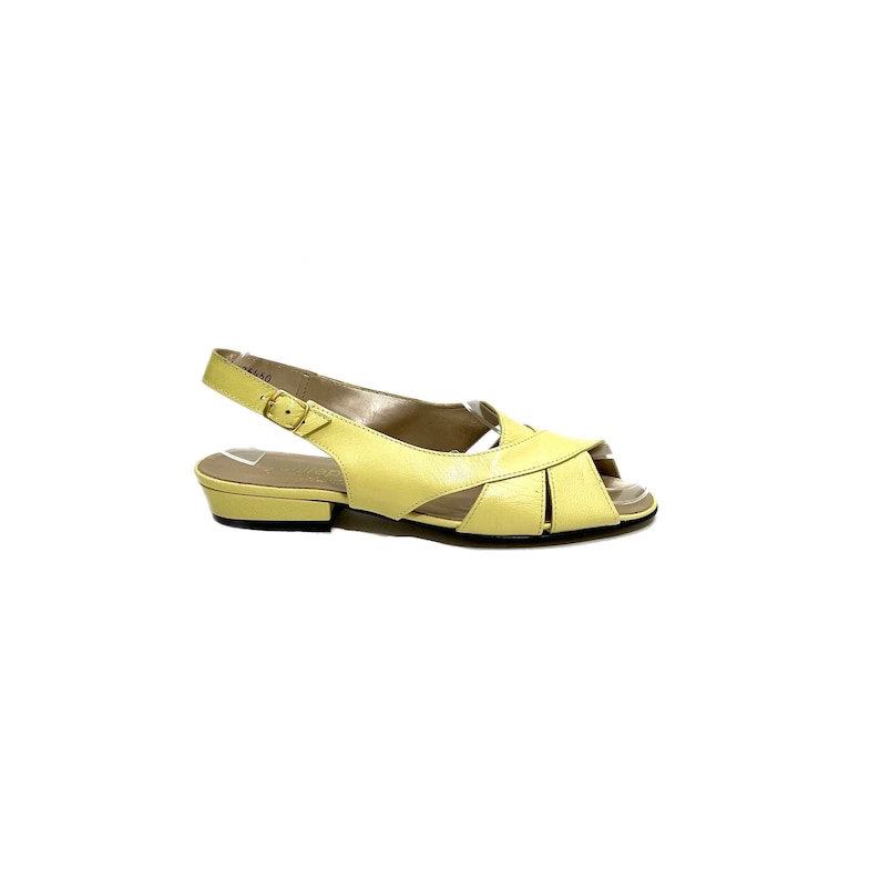 Vintage 1970s Strappy Sandals // Pastel Yellow Leather Open Toe Summer ...