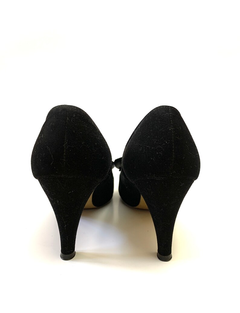 Vintage 1950s Vegan Pilgrim Heels // Black Retro Pinup Close | Etsy