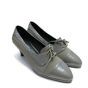 Vintage 1990s Gray Vegan Leather High Heel Oxfords // Lace up 70s Style ...