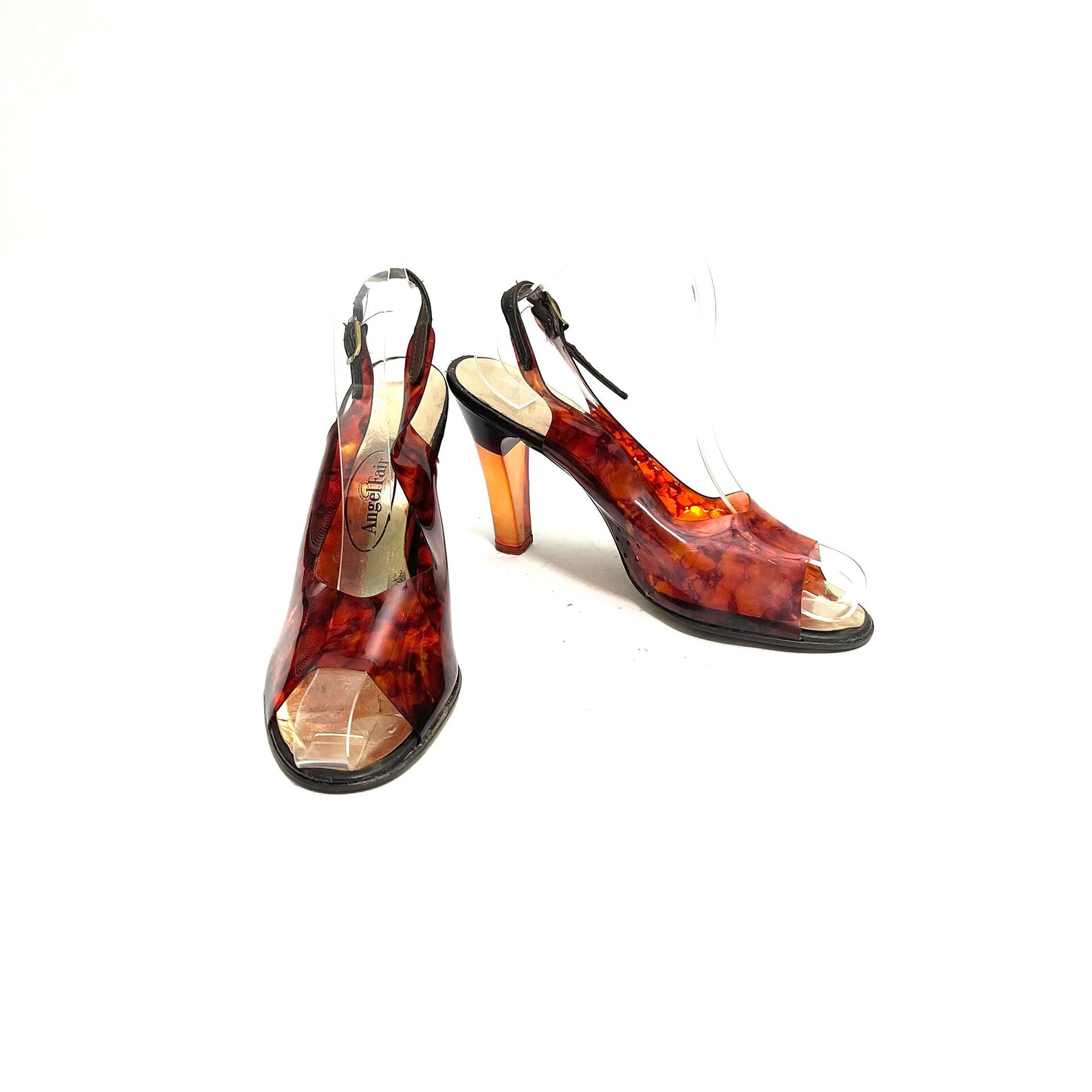 Vintage 1970s Tortoise Shell Vinyl Slingback Heels // Brown Clear ...
