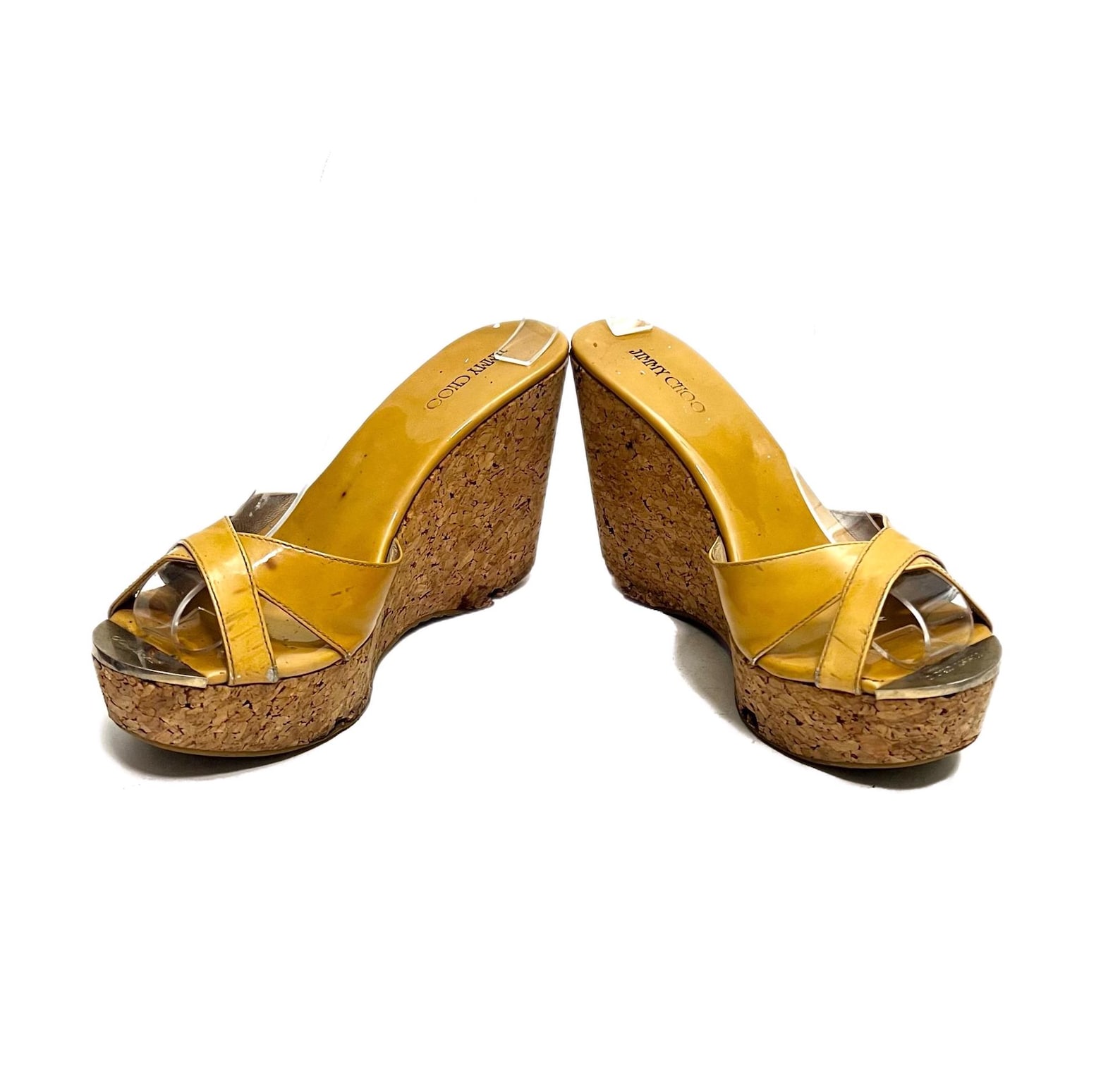 Vintage Y2K Platform Sandals // Yellow Patent Leather Open Toe Slip on ...