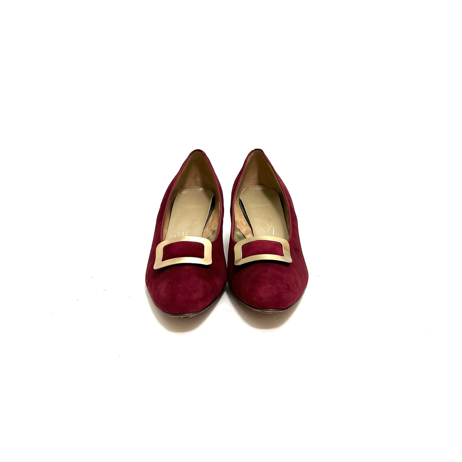 Vintage 1980s Deadstock Pilgrim Heels // Maroon Suede Slip on Buckle ...