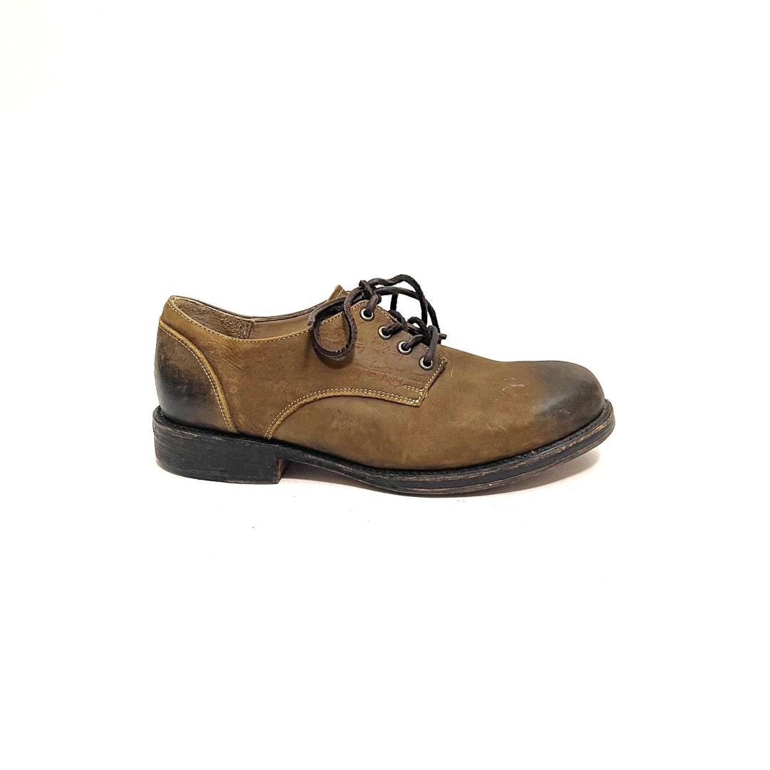 Vintage 1990s Mens Oxfords // Brown Nubuck Leather Lace up Chunky Shoes ...