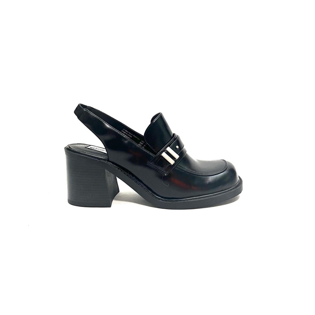 Vintage 1990s Deadstock Goth Slingbacks // Black Vegan Leather Chunky ...