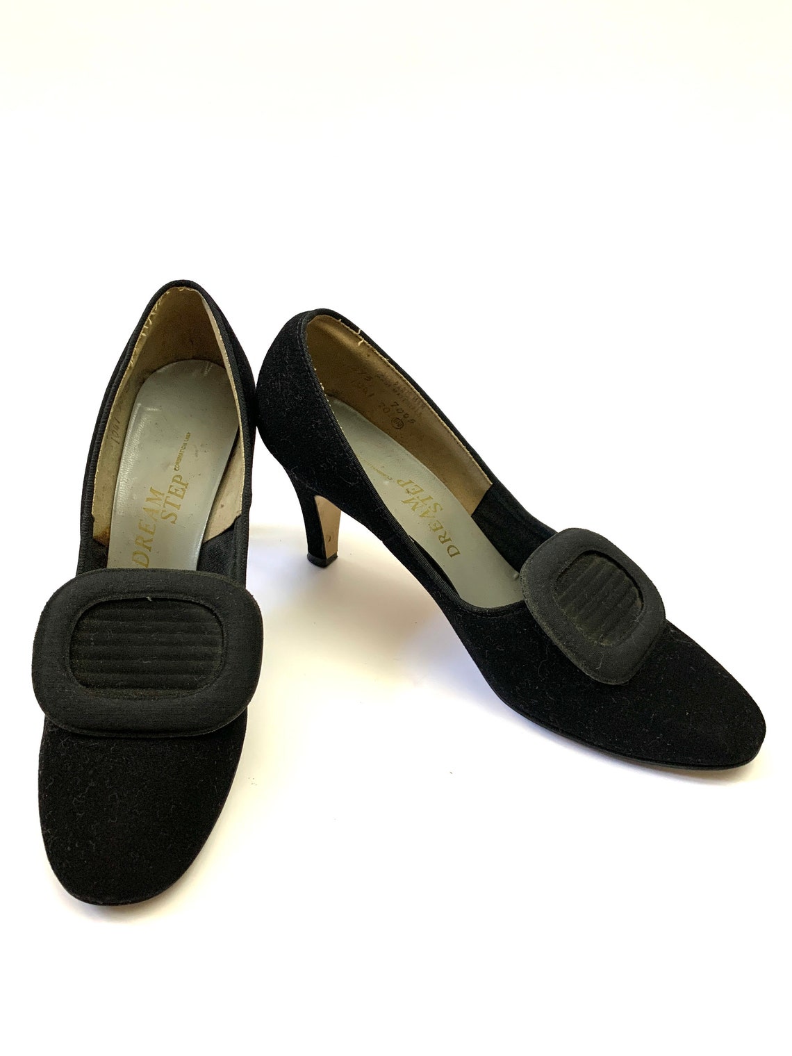 Vintage 1950s Vegan Pilgrim Heels // Black Retro Pinup Close | Etsy