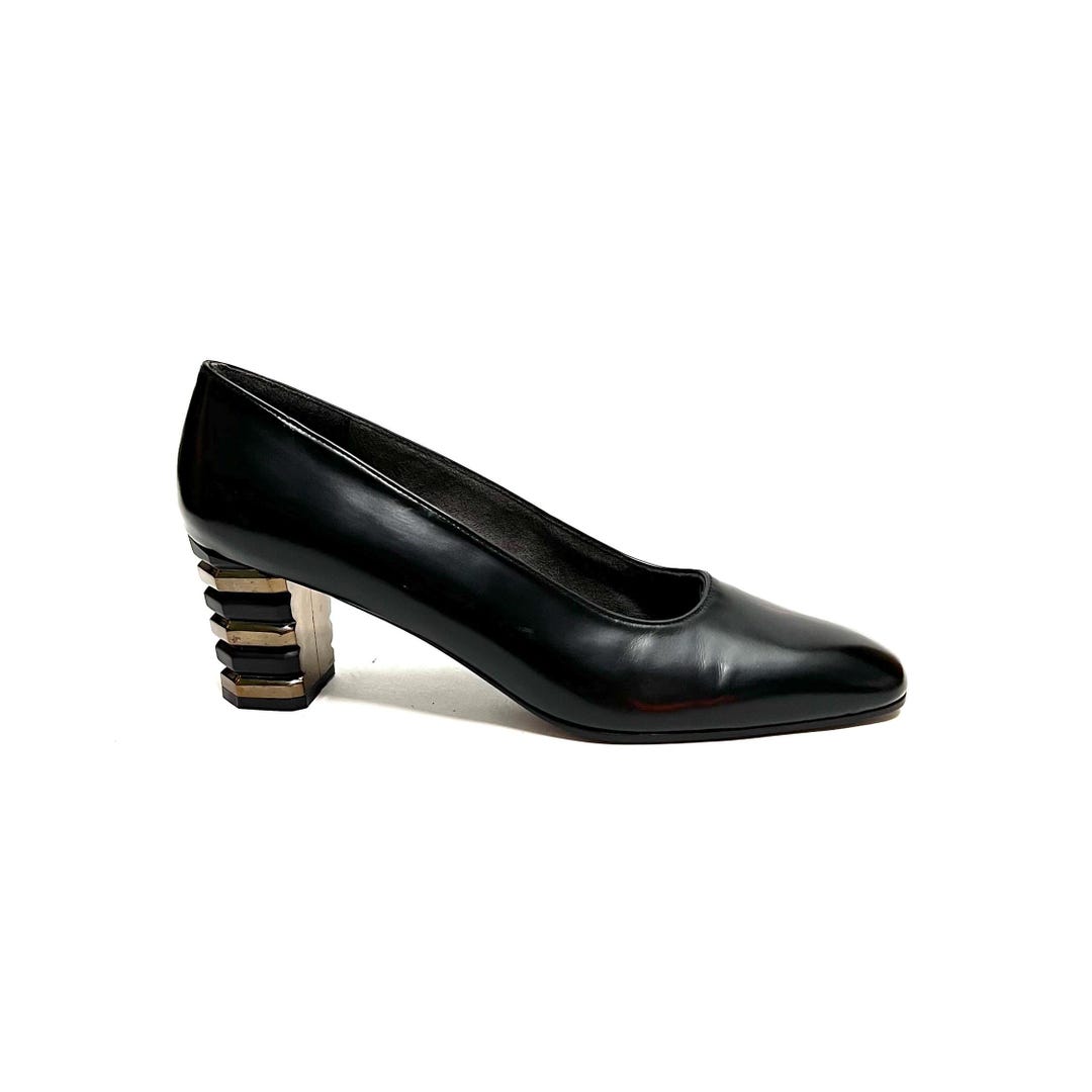 Vintage 1990s Deadstock Sculpted Heels // Black Leather Slip on ...