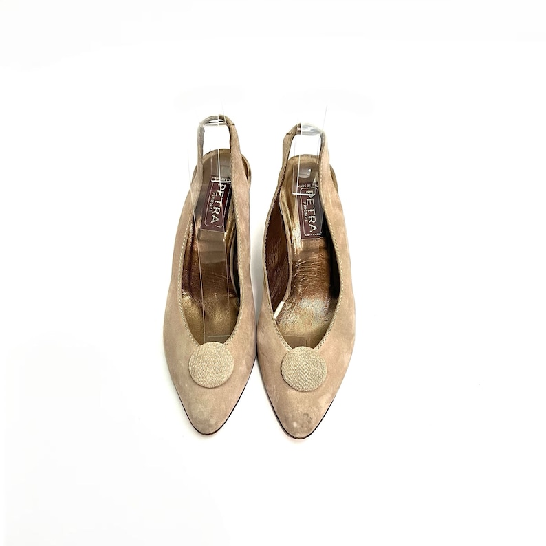 Vintage 1980s Slingback Heels // Beige Suede Oversize Button Slip on ...