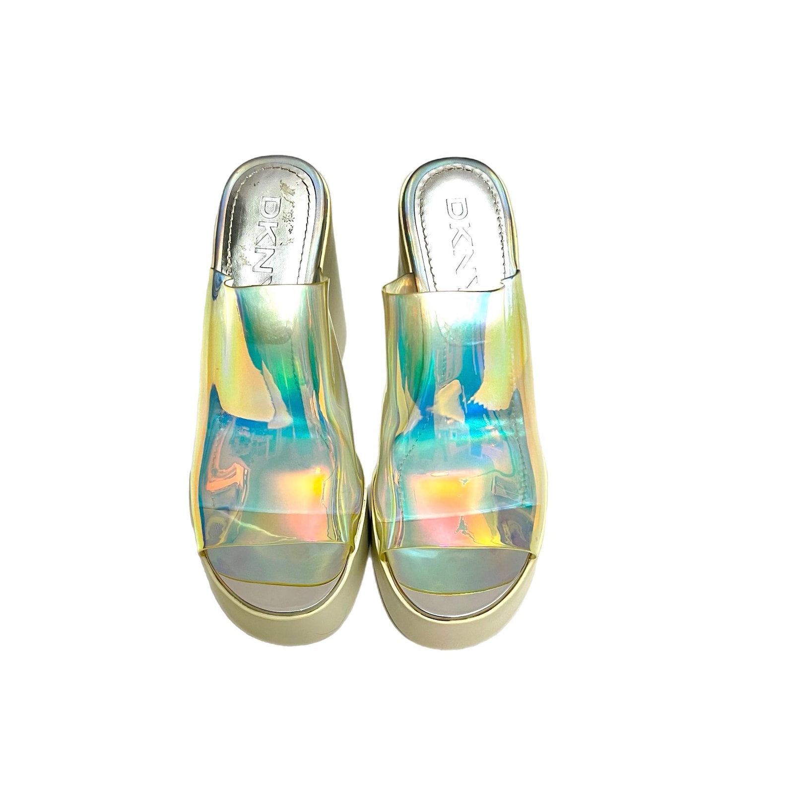 Vintage Y2K Deadstock Platform Wedges // Clear Iridescent Vinyl Slip on ...