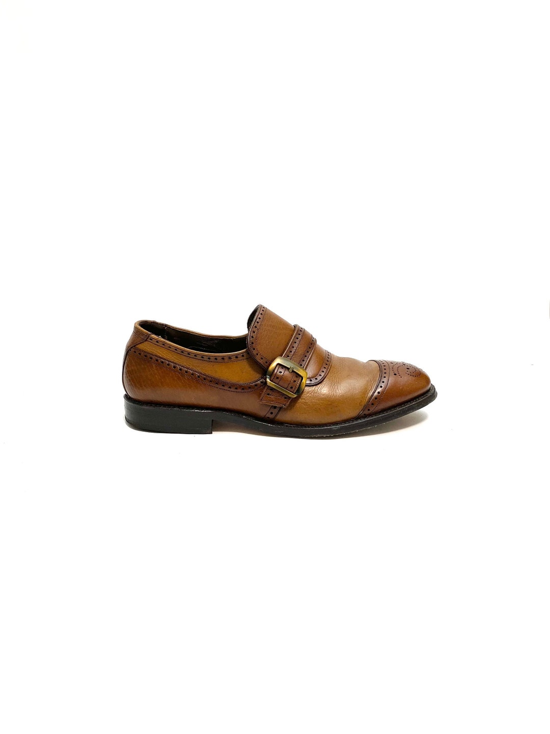 Vintage 1990s Mens Buckle Brogues // Brown Two Tone Leather Slip on ...