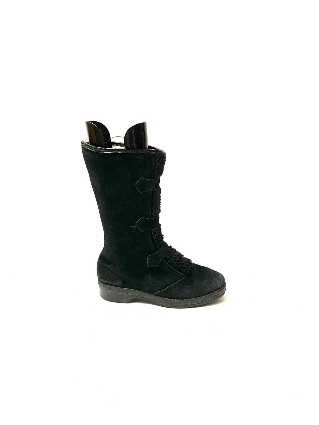 Vintage 1970s Suede Snow Boots // Fuzzy Fleece Lined Mid Calf Zip up ...