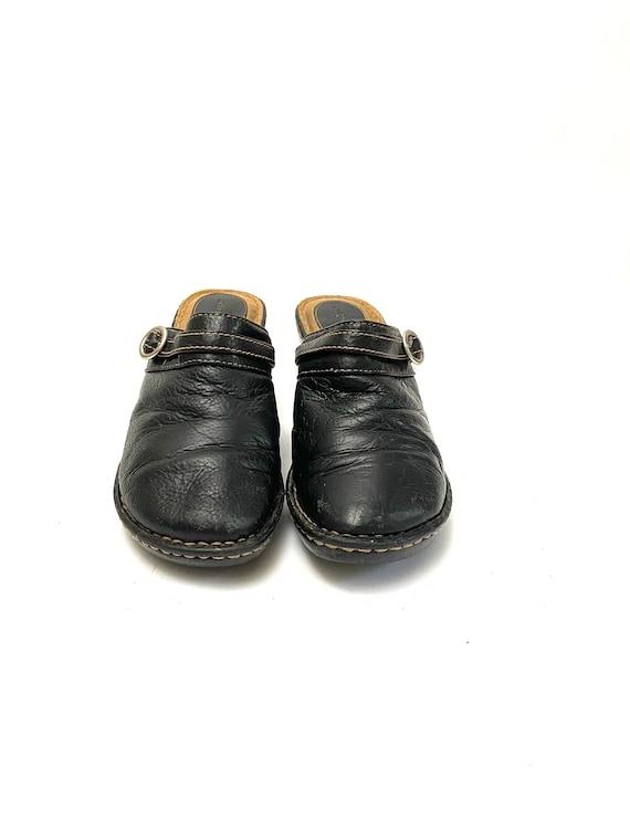Vintage 1990s Leather Clogs // Chunky Black Slip On W… - Gem