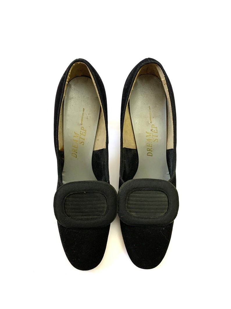 Vintage 1950s Vegan Pilgrim Heels // Black Retro Pinup Close - Etsy