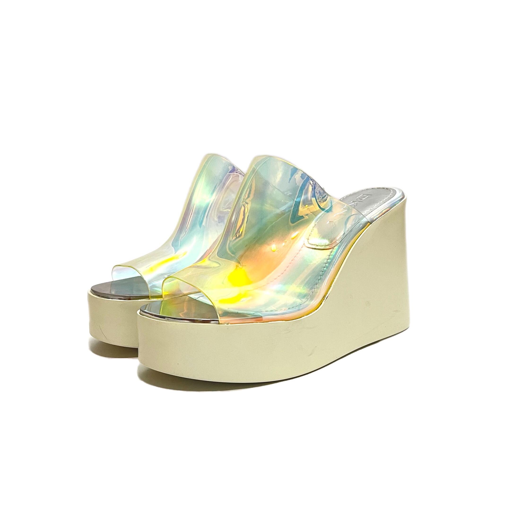Vintage Y2K Deadstock Platform Wedges // Clear Iridescent Vinyl Slip on ...