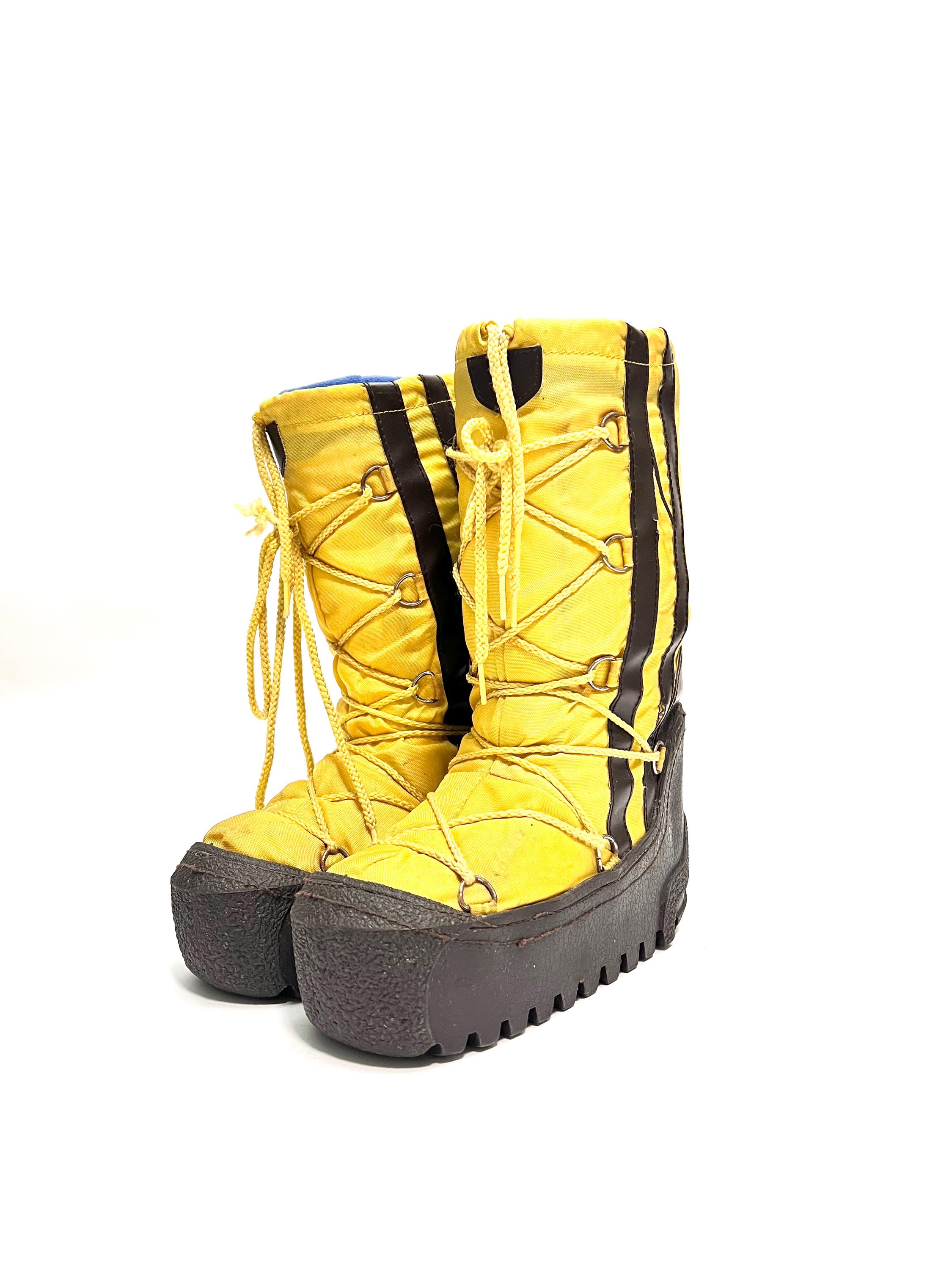 Vintage 1980s Platform Snow Boots // Yellow Nylon Pull on Mid Calf ...