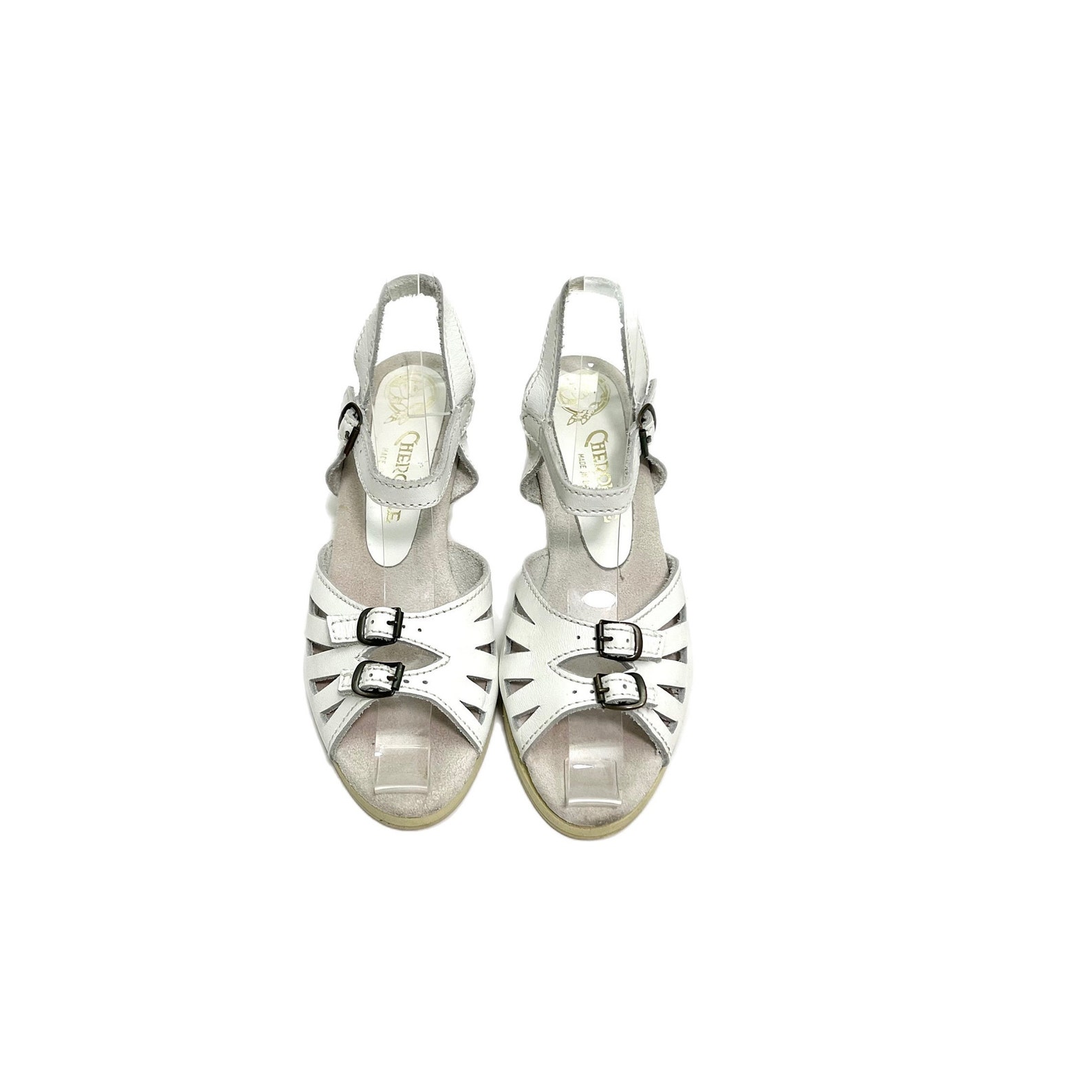 Vintage 1980s Buckle Wedge Sandals // White Leather Strappy Open Toe ...