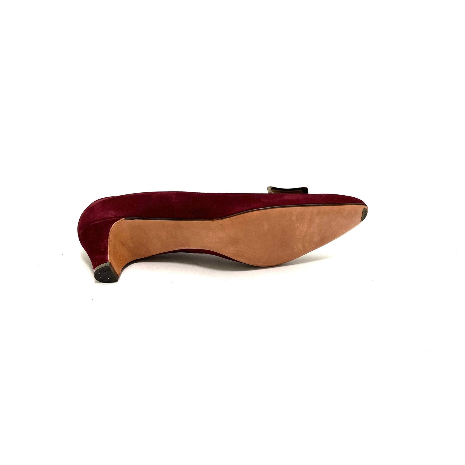 Vintage 1980s Deadstock Pilgrim Heels // Maroon Suede Slip on Buckle ...