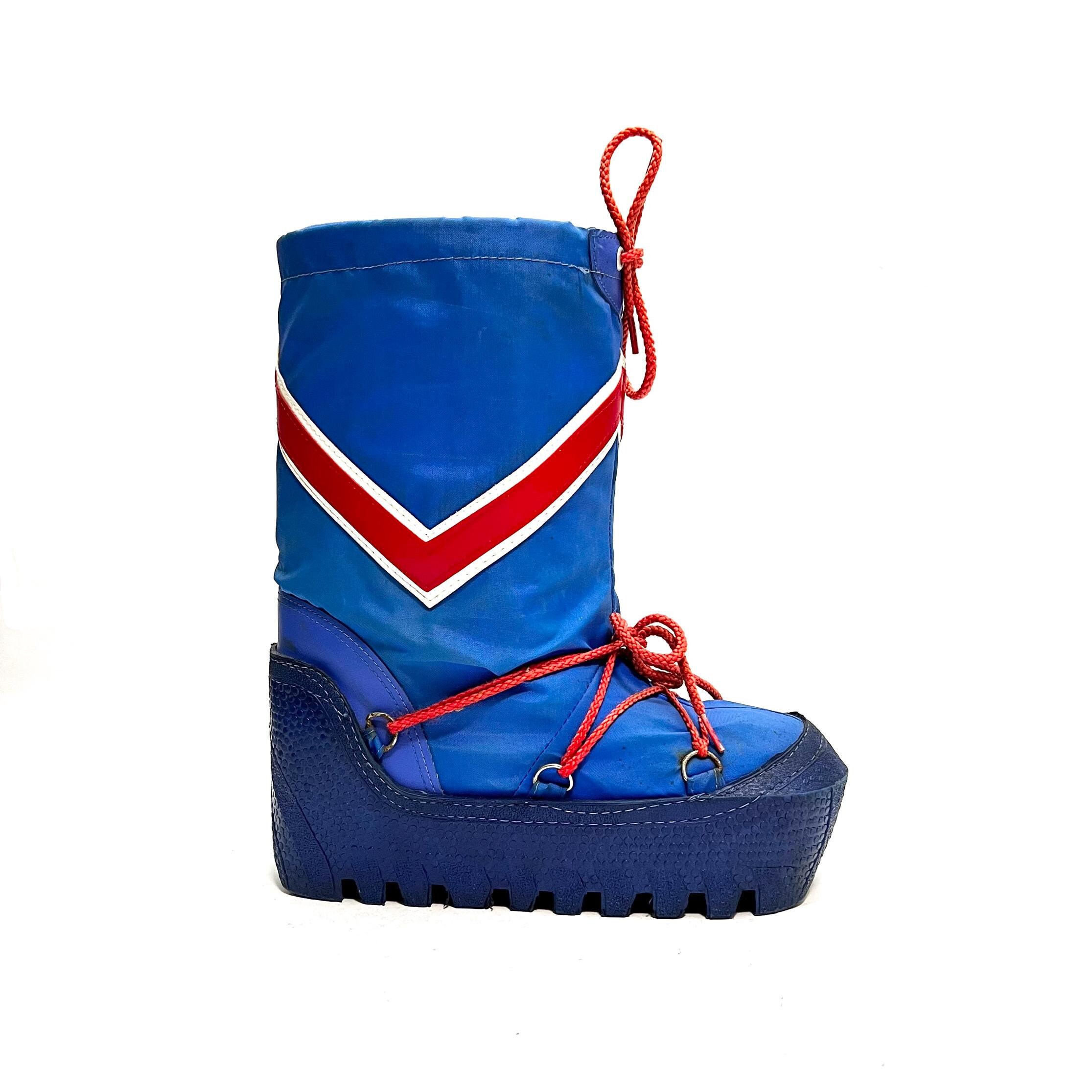 Vintage 1980s Womens Moon Boot Style Snow Boots // Blue Nylon Platform ...